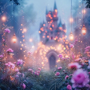 Whimsical Fairytale Castle Digital Backdrop, Enchanting Flower Meadow ...