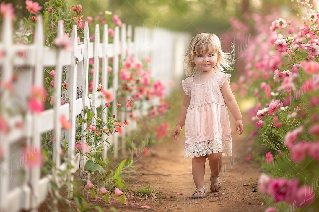 White Fence and Pink Flowers Digital Background, Garden Path,spring ...