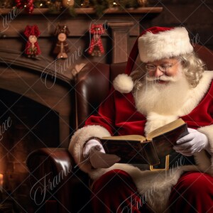 Christmas Santa Reading Book Digital Background, Fine Art Holiday ...