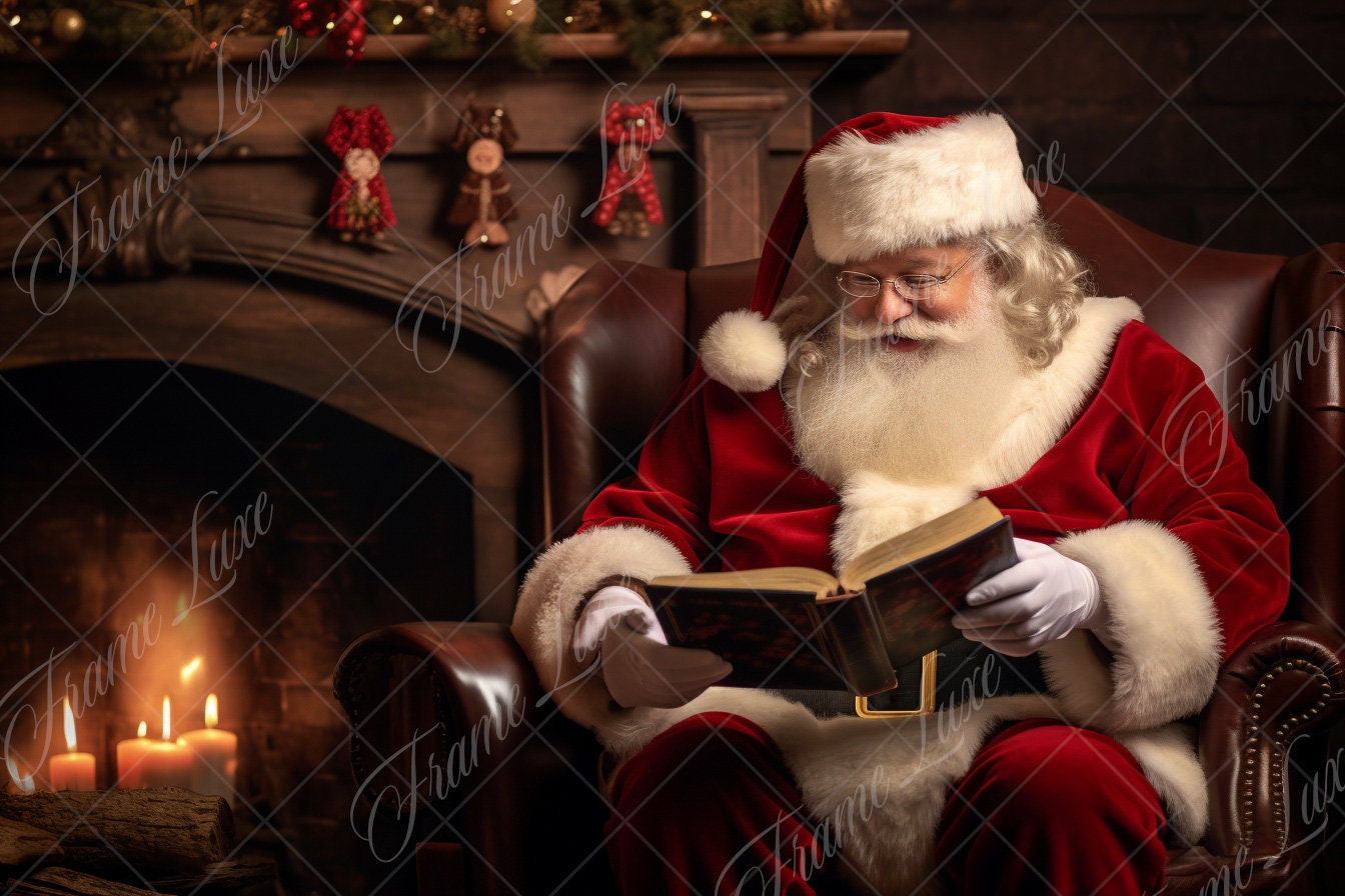 Christmas Santa Reading Book Digital Background, Fine Art Holiday ...
