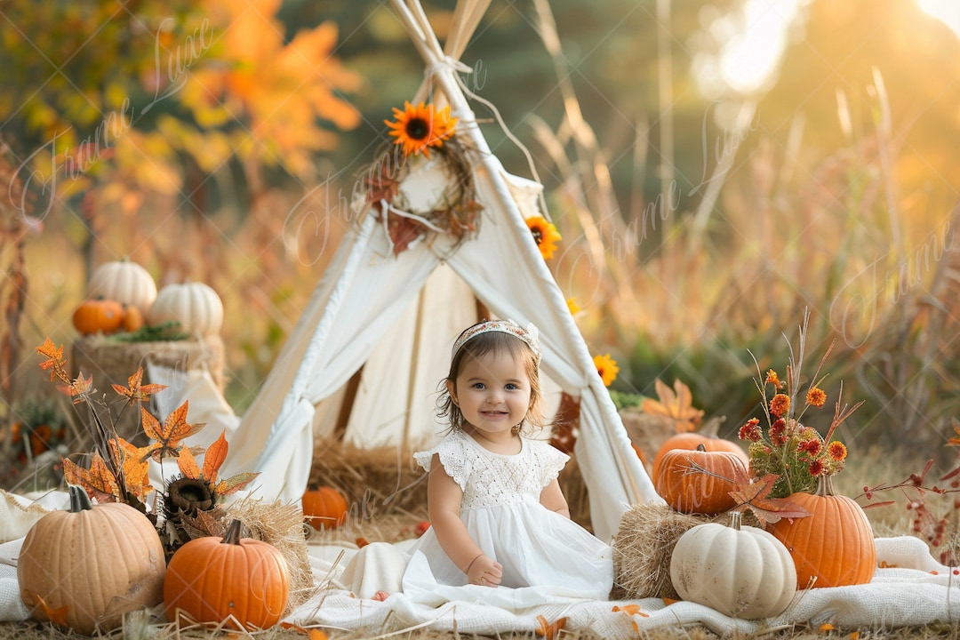 Fall Pumpkins Teepee Tent Digital Background, Children Portrait ...