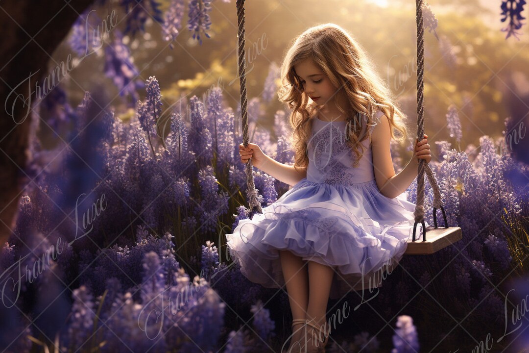 Schaukel im Bluebell Feld digitaler Hintergrund, Fine Art Porträt ...