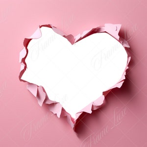 Pink Ripped Paper Heart Overlay PNG, Valentines Day Digital Backdrop ...
