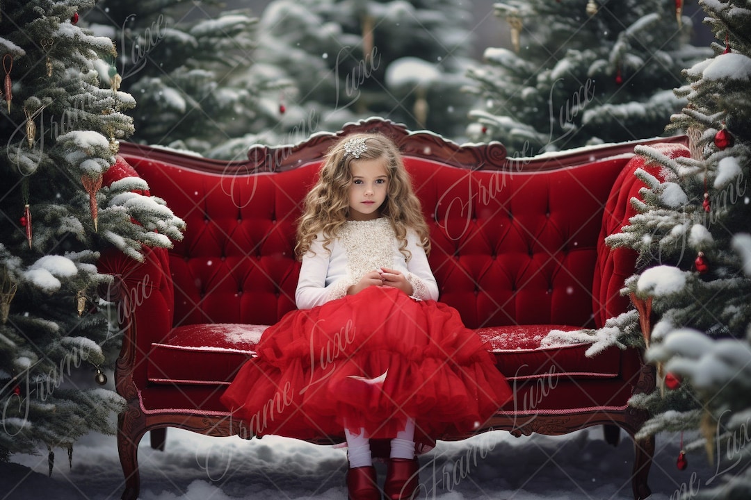 Christmas Red Velvet Couch Digital Background, Fine Art Holiday ...