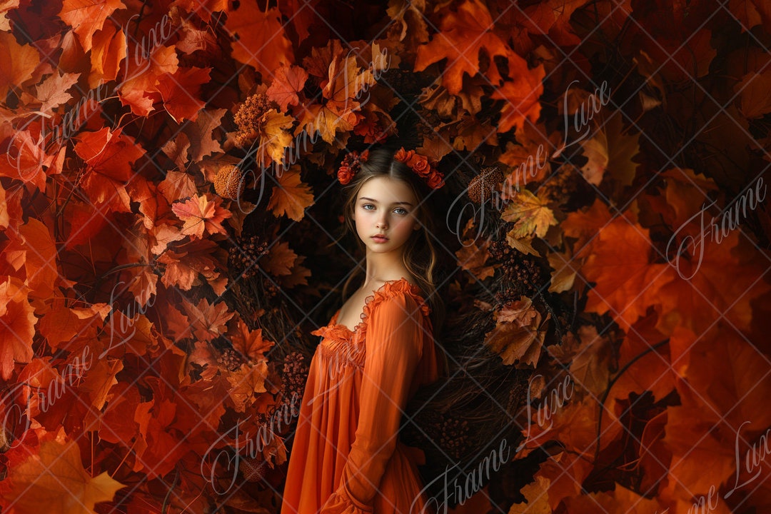 Fall Leaf Wreath Digital Background, Portrait Photography Backdrop ...