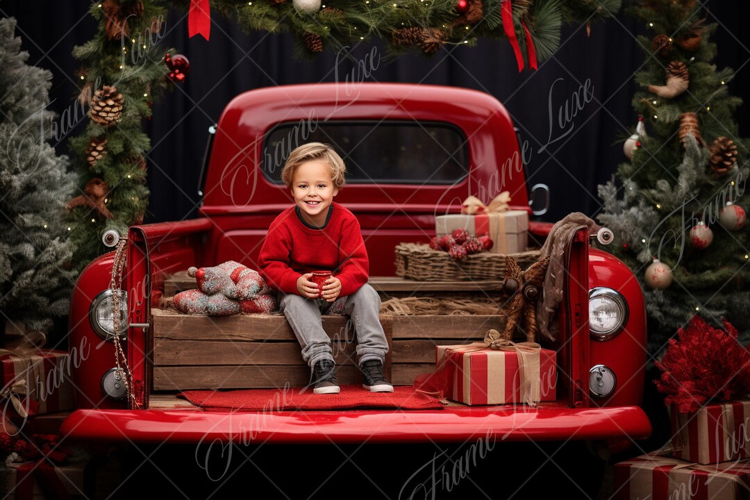 Christmas Vintage Pickup Truck Digital Background, Fine Art Holiday ...