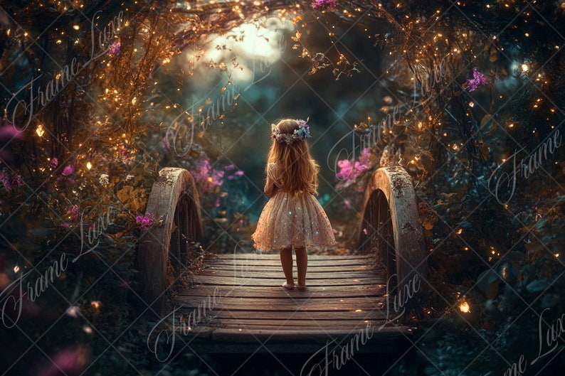 Whimsical Fairy Light Bridge Digital Backdrop, Enchanting Garden, Soft ...