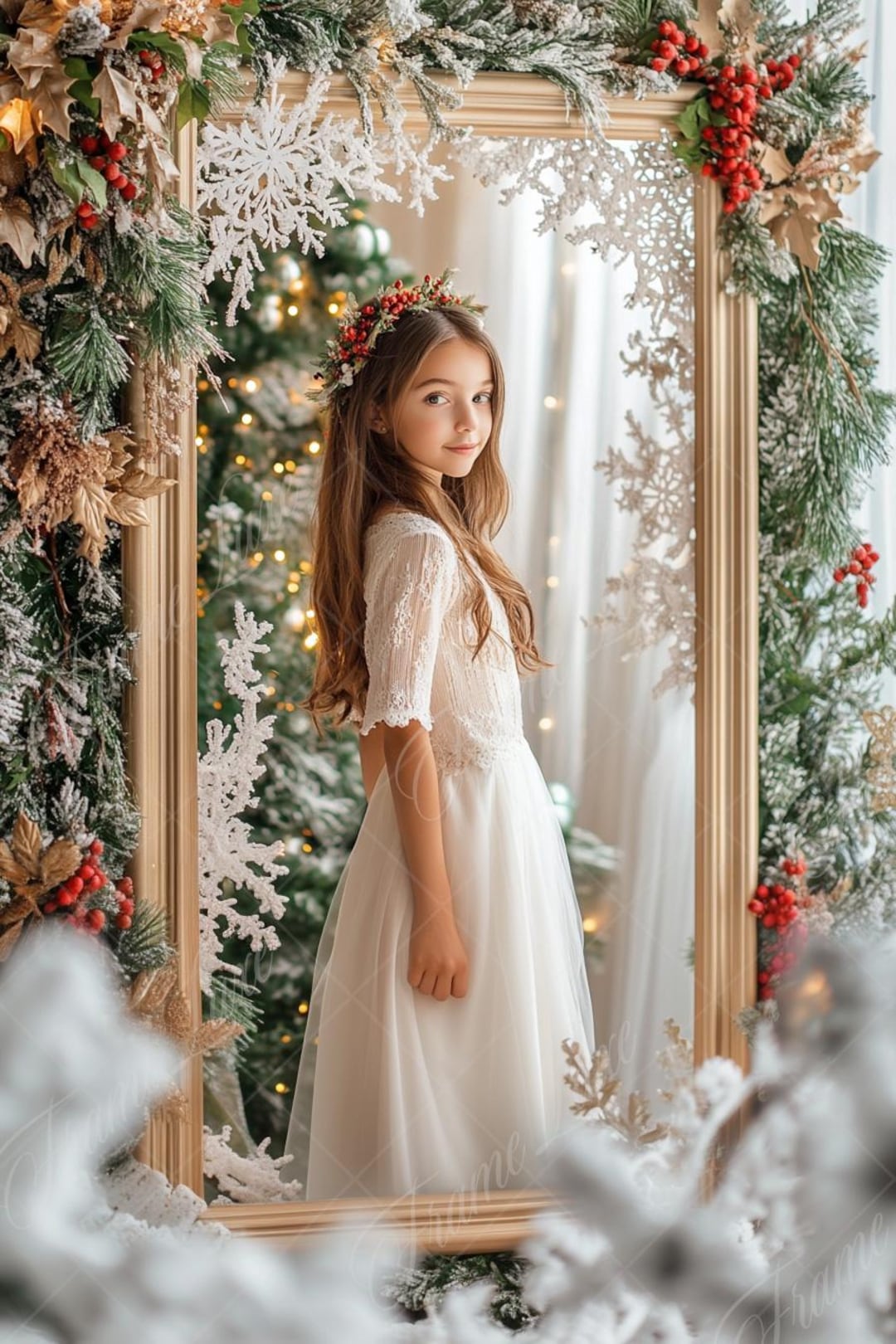 Christmas Gold Frame Digital Background, Fine Art Holiday Portrait ...