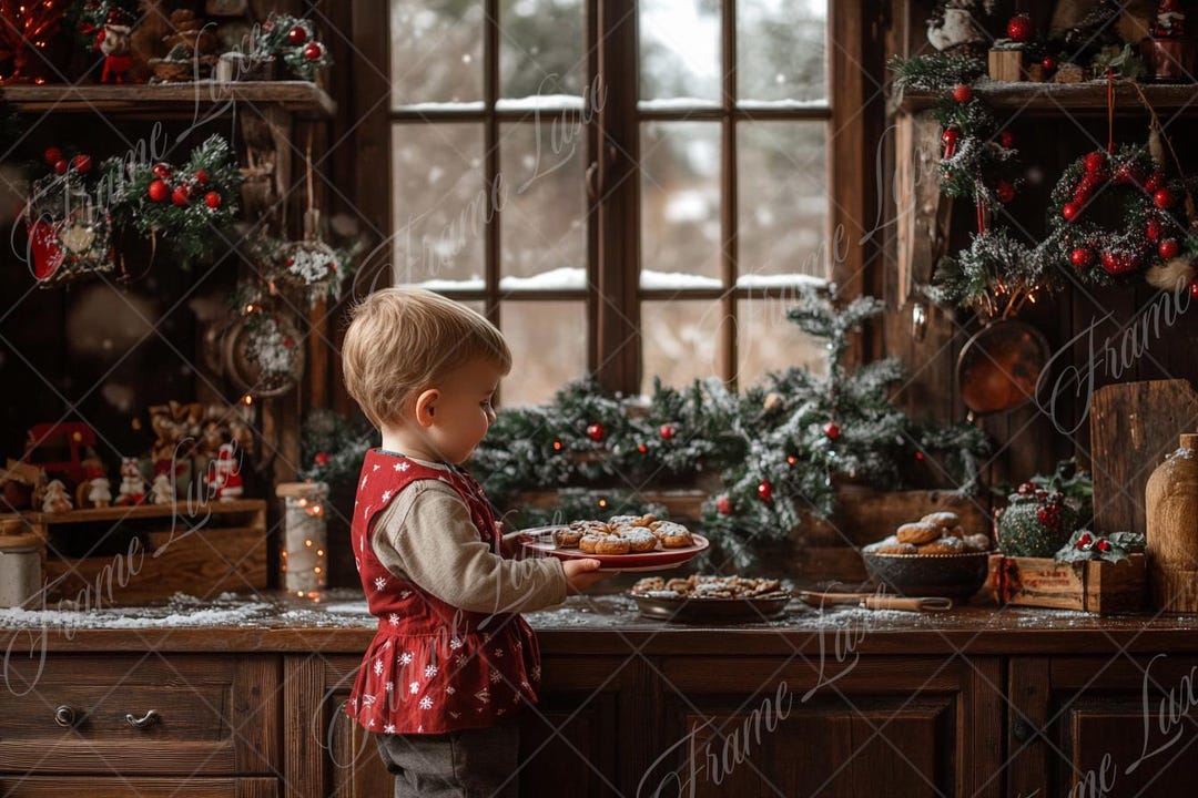 Christmas Rustic Kitchen Digital Background, Fine Art Holiday Portrait ...