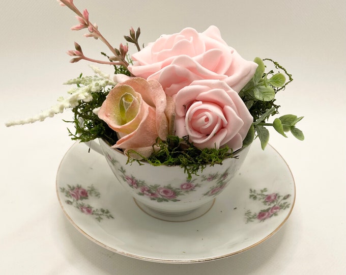 Tea Cup Floral Arrangement With Saucer - Etsy