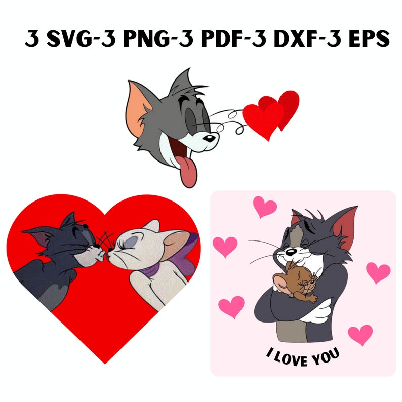 Tom and Jerry Valentine's Day Digital Designs Svg, Png, Pdf, Dxf, Eps ...