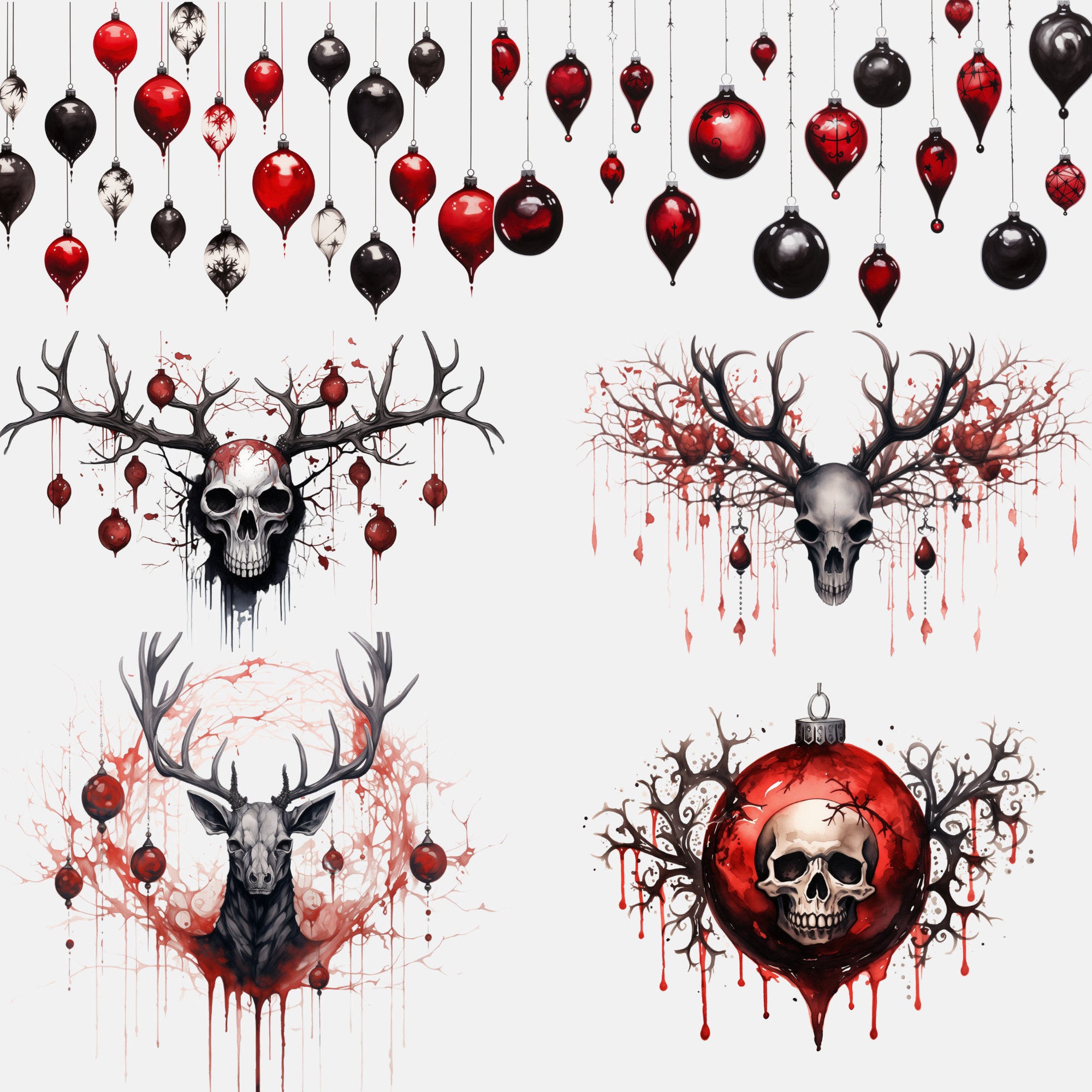 Watercolor Gothic Christmas Clipart Pack of 67, Plus 4 BONUS Textures ...