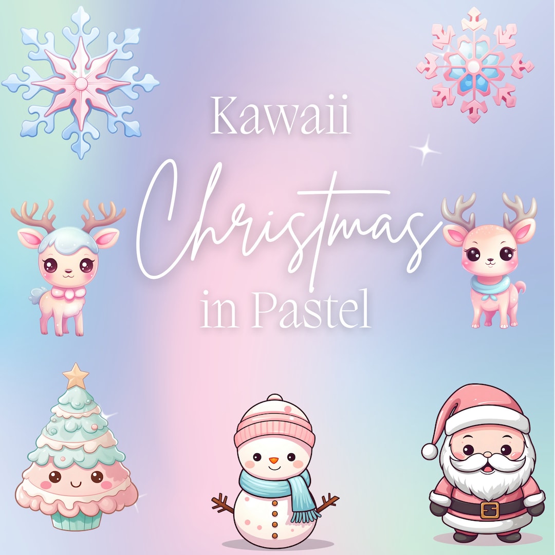 Cute Kawaii Christmas in Pastel Clipart Pack of 63 300 DPI PNGS - Etsy