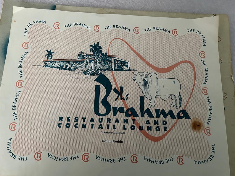 The Brahma Restaurant Menu and Paper Placemat - Etsy