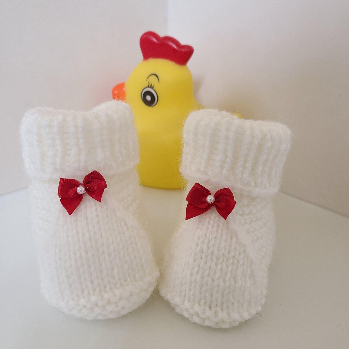 Cute Baby Booties Knit Baby Boots Baby Shower Booties White Size 0-3 ...