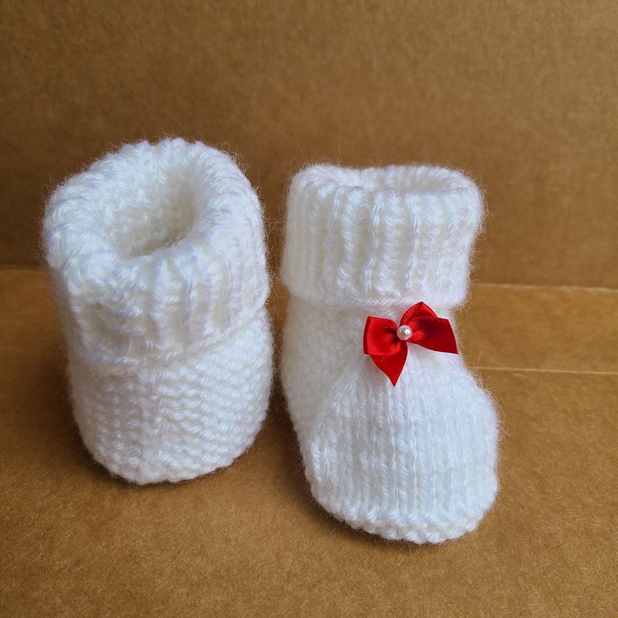 Cute Baby Booties Knit Baby Boots Baby Shower Booties White Size 0-3 ...