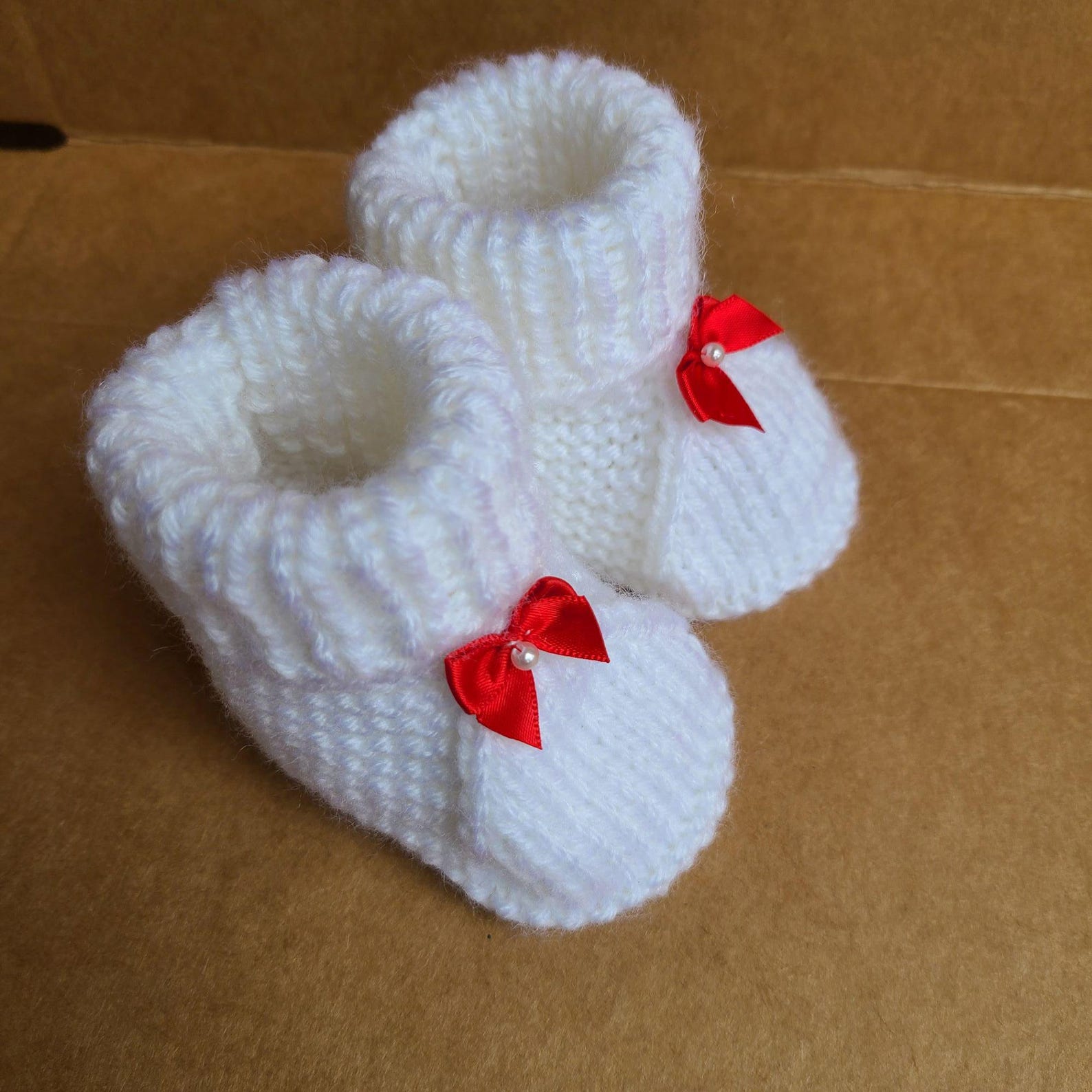 Cute Baby Booties Knit Baby Boots Baby Shower Booties White Size 0-3 ...