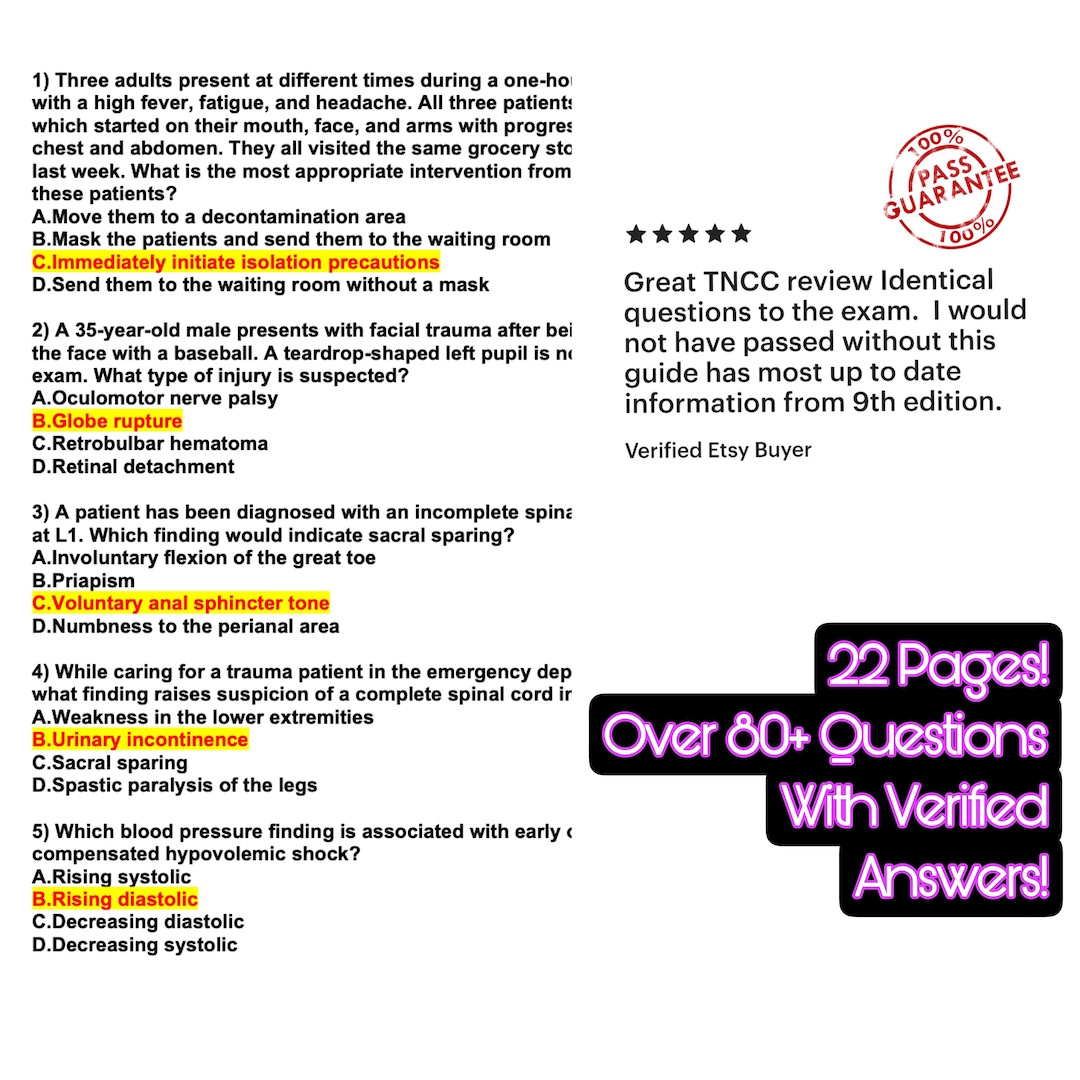 TNCC 9th Edition Study Guide (with Verified Answers) ***5 STAR RATED ...