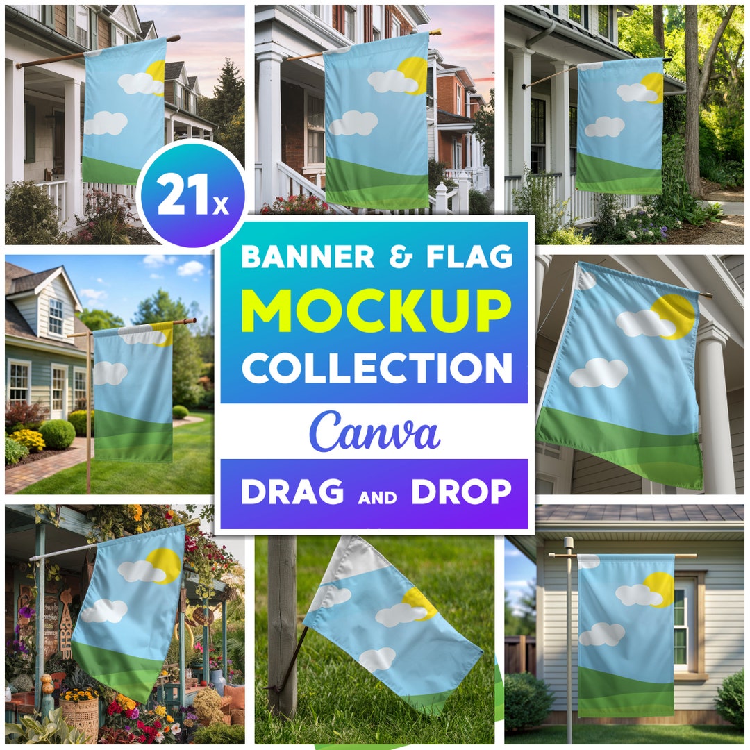 21x House Banner Mockup Bundle for Canva Easy Use Drag and Drop PNG ...