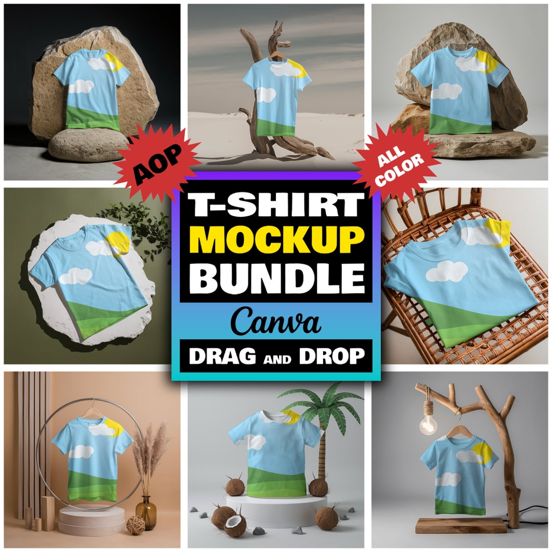 AOP T-shirt Mockup Bundle 10x Tshirt Mockups Canva Easy Use Bella ...