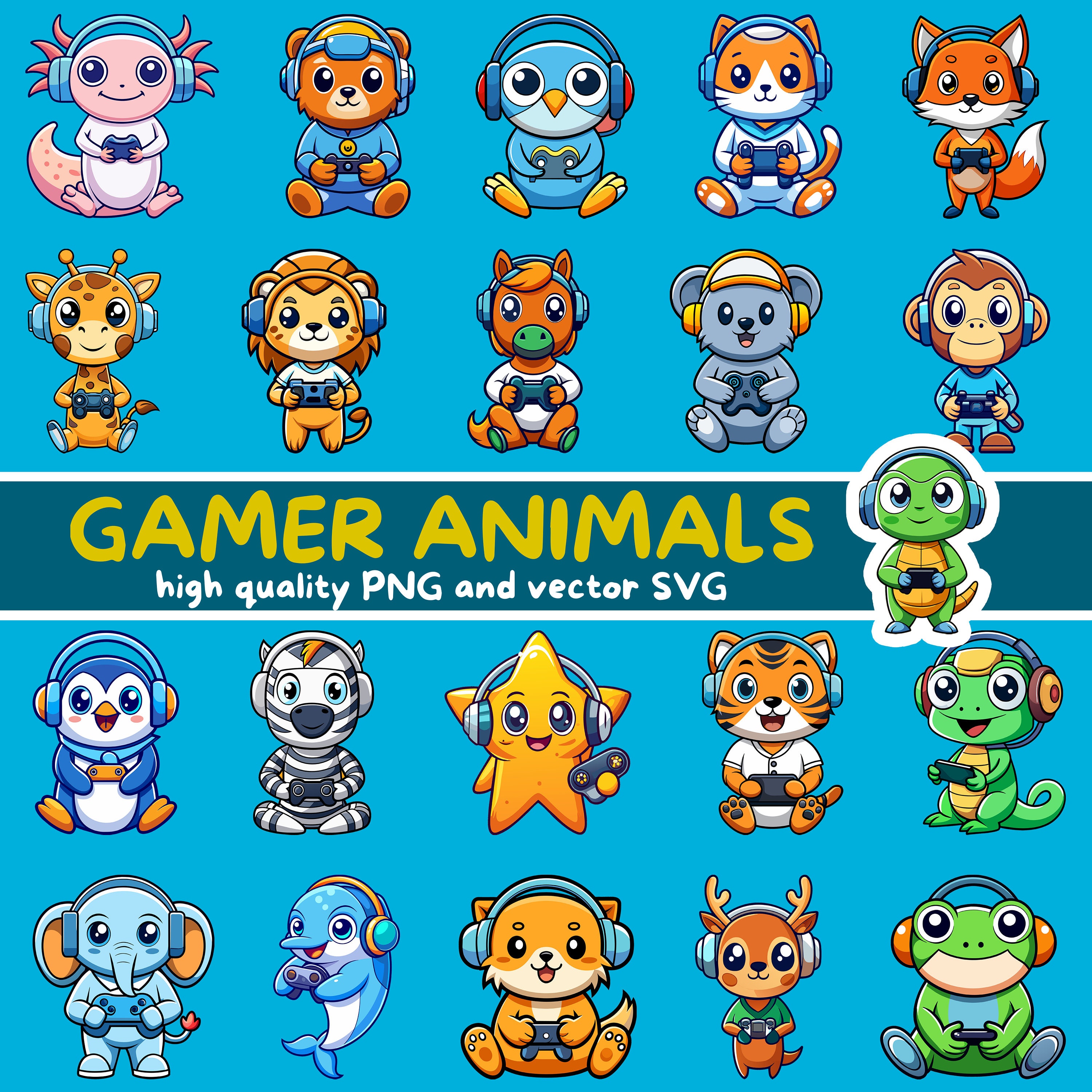 Pngtuber Cute Cartoon Gamer Animals SVG Mega Bundle Clipart PNG Digital ...