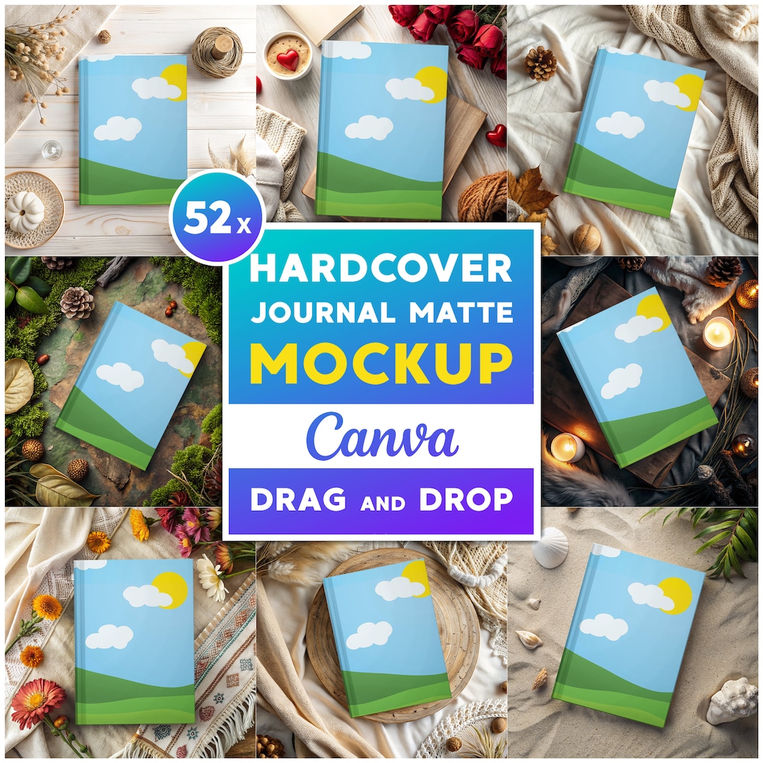52x Hardcover Journal Matte Mockup Bundle for Canva Easy Use Journal ...