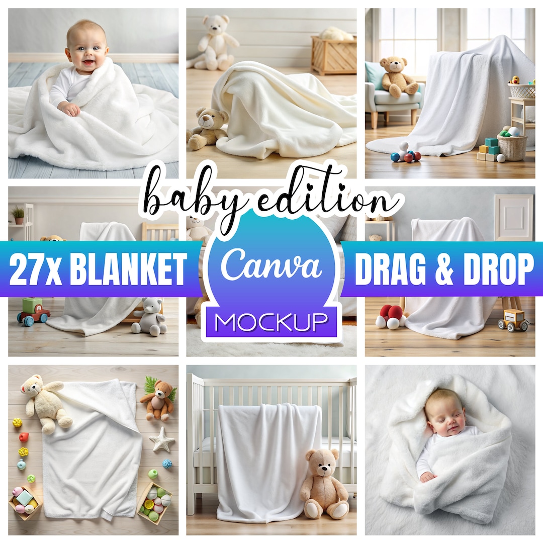 Baby Blanket Mockup Bundle PNG With Transparent Blanket for Canva Drag ...