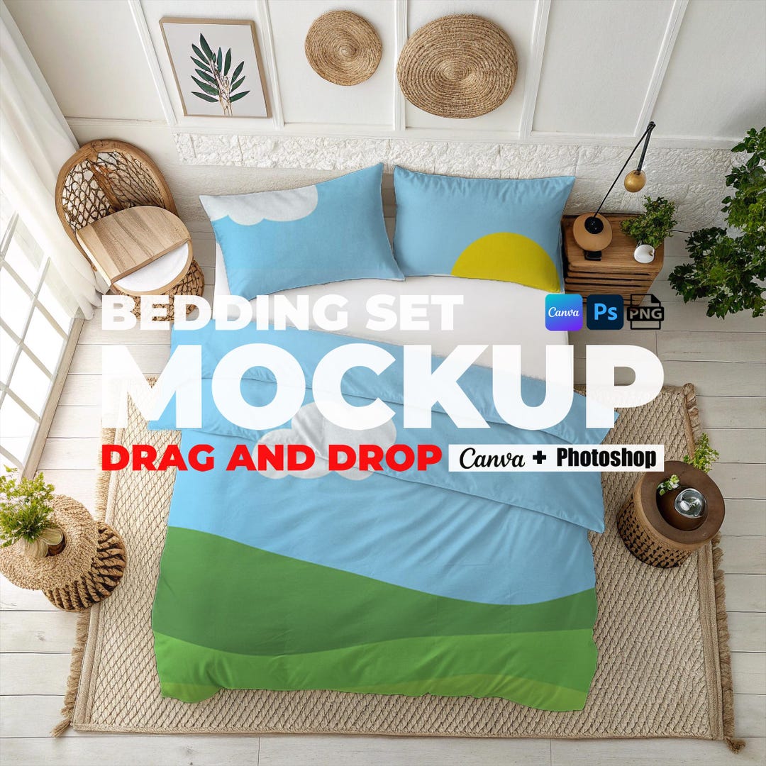 Bedding Set Mockup for Canva and Photoshop Duvet and Pillow Mockup ...