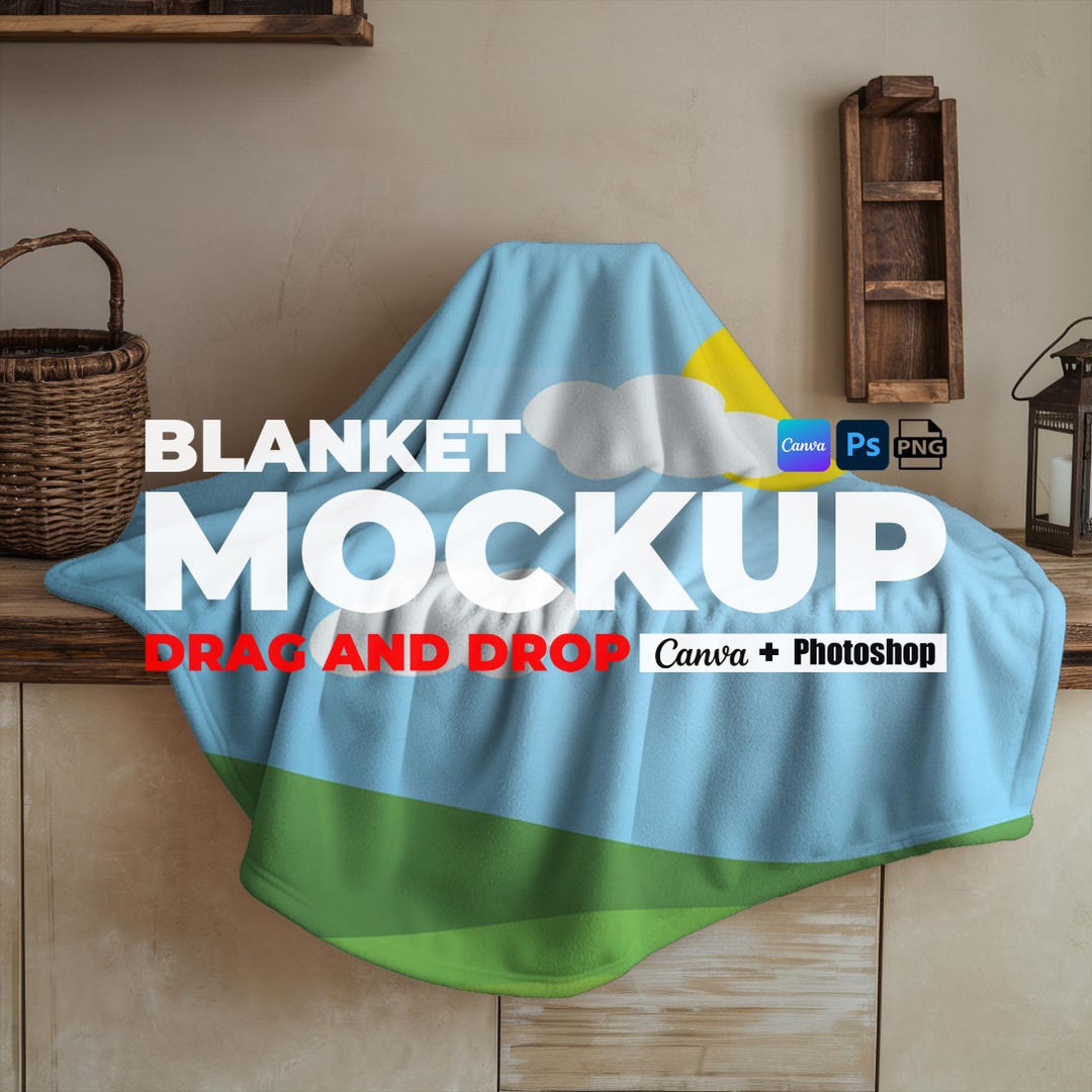 Blanket Mockup for Canva and Photoshop PNG Transparent Blanket Mock up Printify Blanket Mockup ...