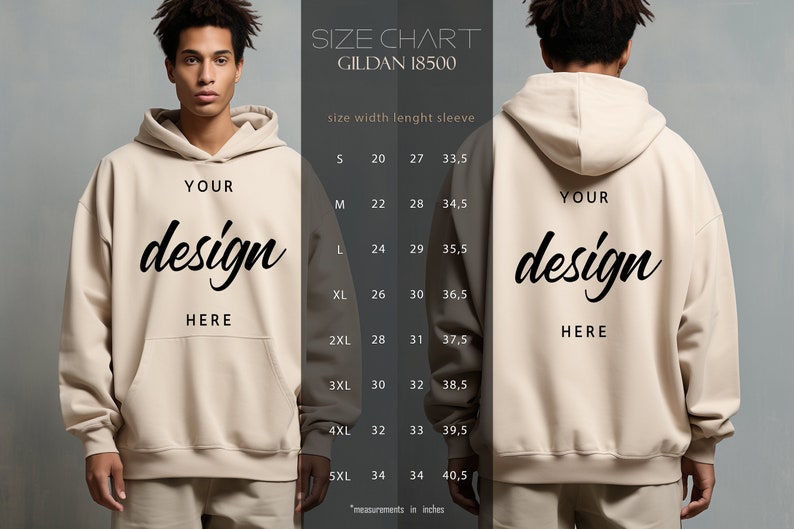 Gildan 18500 Size Chart Mockup, Sand Hoodie Size Chart Mockup, Gildan ...