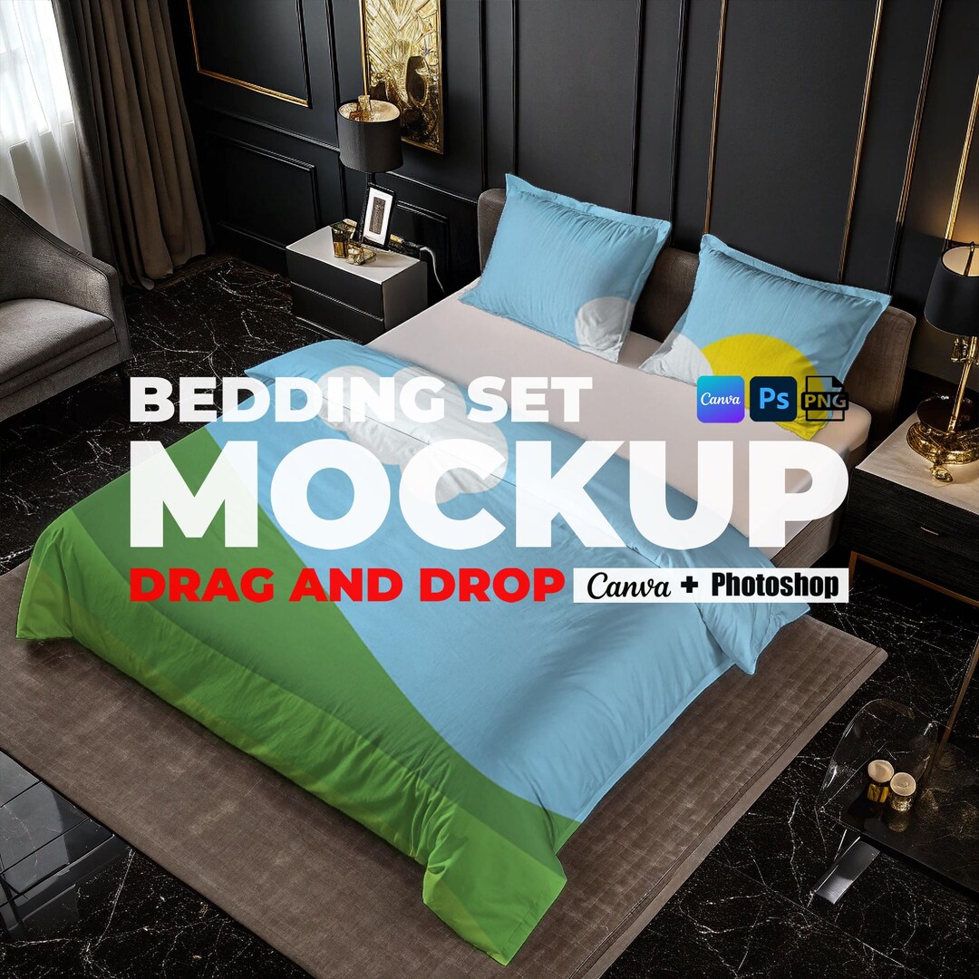 Bedding Set Mockup for Canva and Photoshop Duvet and Pillow Mockup ...