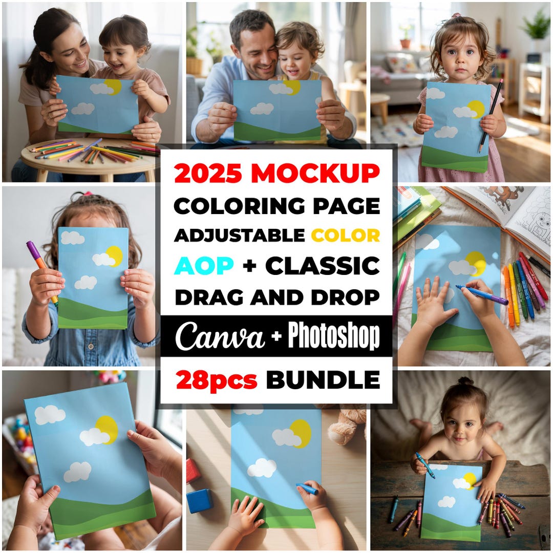 28x Coloring Page Mockup Bundle for Canva and Photoshop, KDP Mockup ...