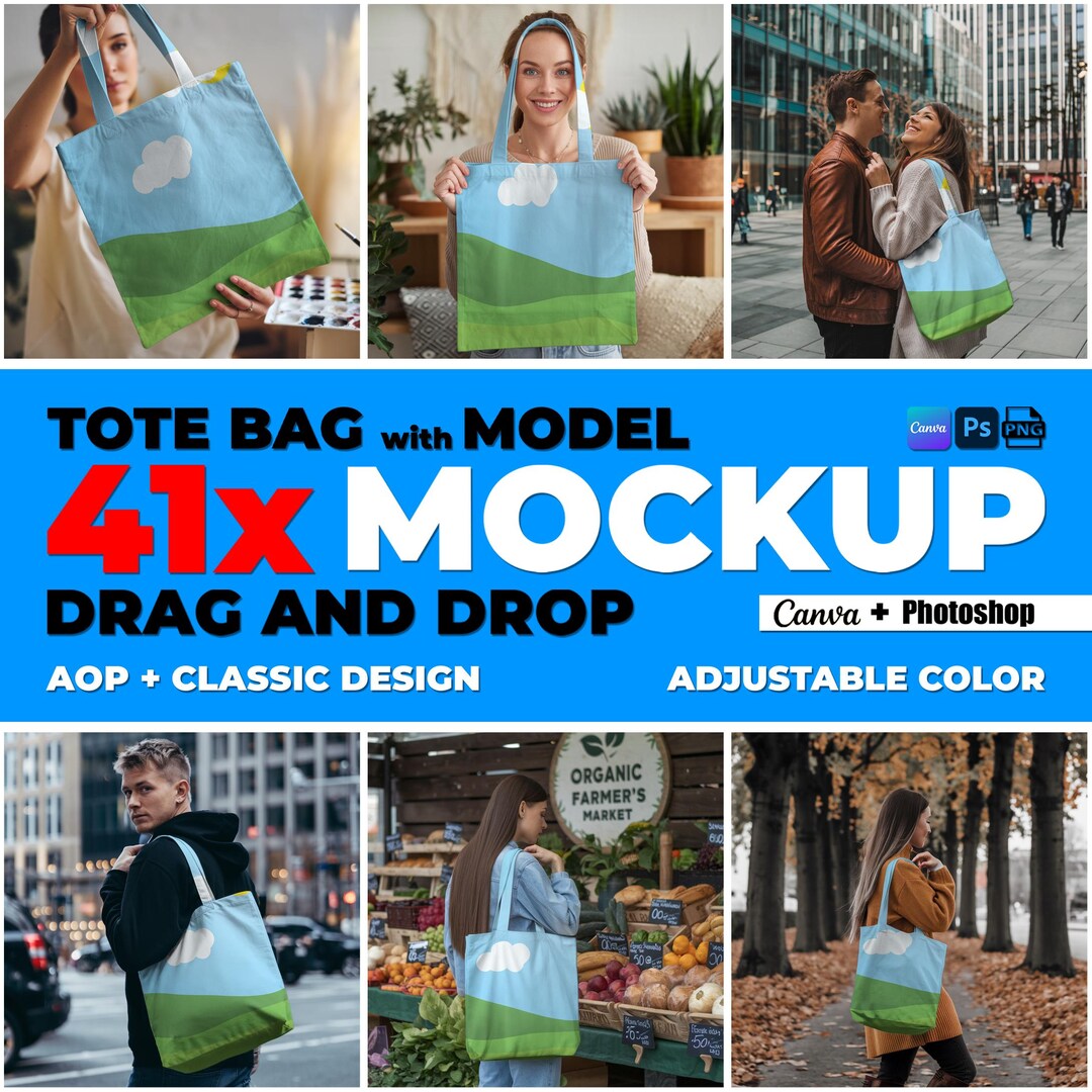 41x AOP Tote Bag Mockup Bundle for Canva and Photoshop PNG Adjustable ...