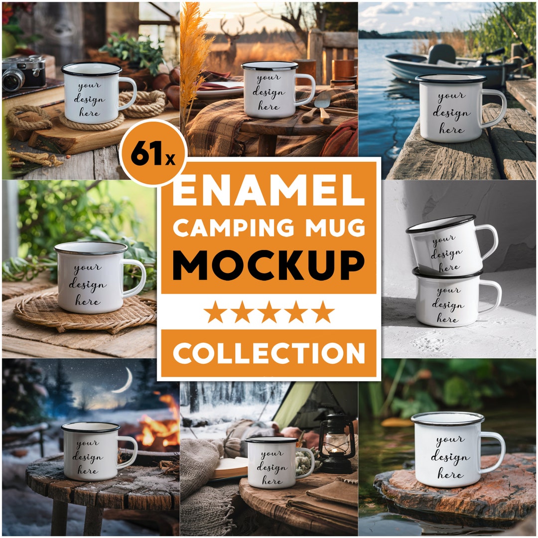 61x Enamel Camping Mug Mockup Bundle White Enamel Camp Cup Mockup ...