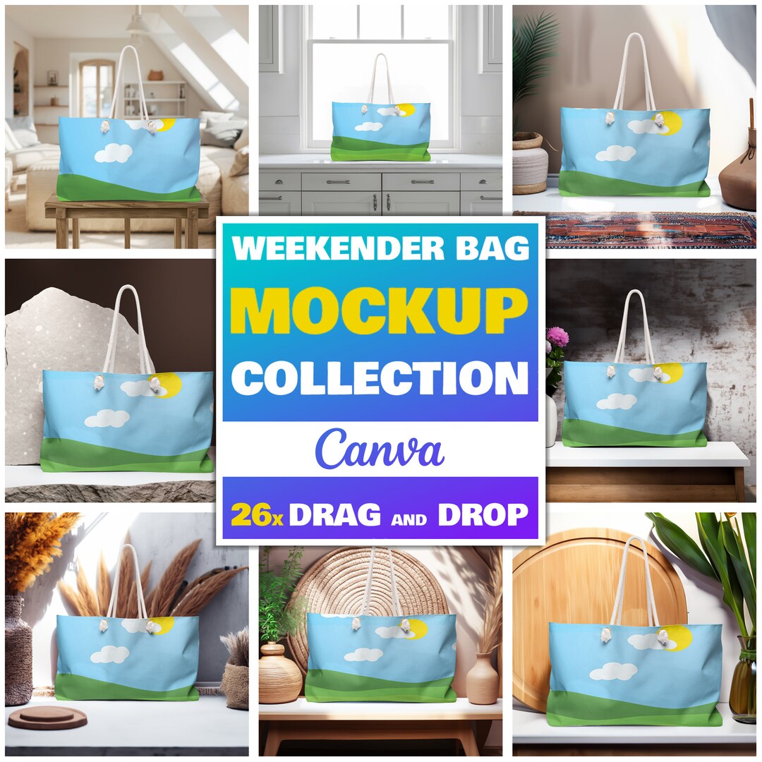 26x AOP Weekender Bag Mockup Bundle, Weekender Bag Canva Mockup ...
