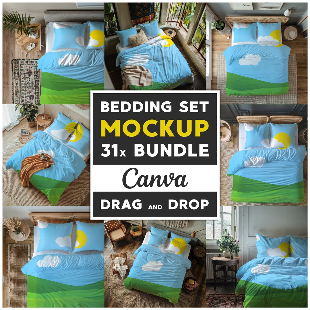 31x Bedding Set Mockup Bundle, Duvet and Pillow Mockups, Bedding Mock Up, Canva Bedding Mockup ...