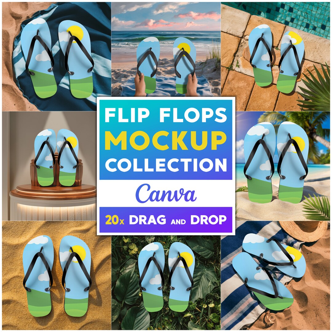 20x Flip Flops Mockup Bundle for Canva Easy Use Flip Flop Mockups PNG ...