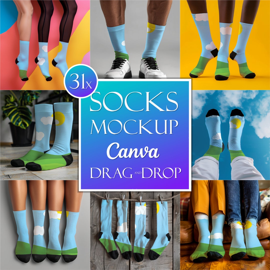 39x Sublimation Crew Socks Mockup Bundle for Canva Easy Use Drag and ...