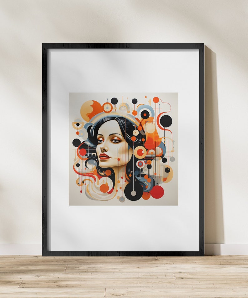 Abstract Woman Portrait Digital Art, Modern Geometric Wall Decor ...