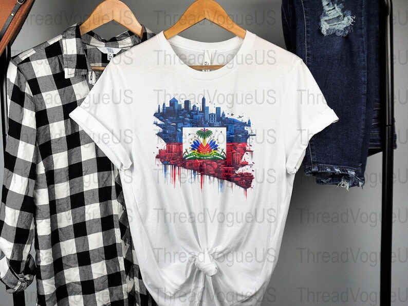 Haitian Flag Digital Art T-shirt, Patriotic Haiti Cityscape Graphic Tee ...