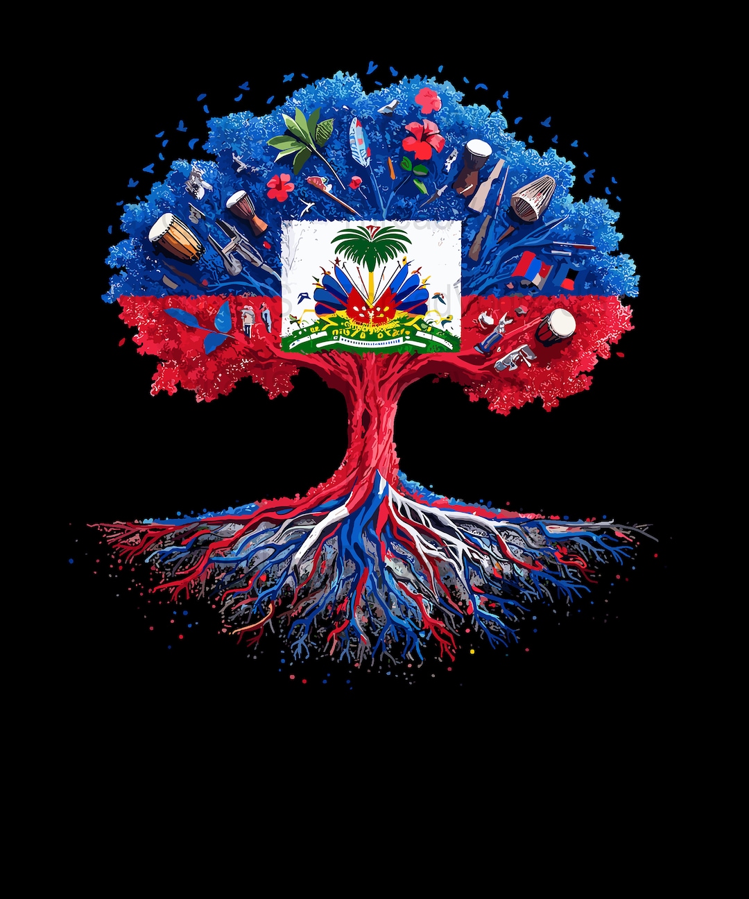 Haitian Flag Digital Art T-shirt, Haiti Roots Tree Graphic Tee ...