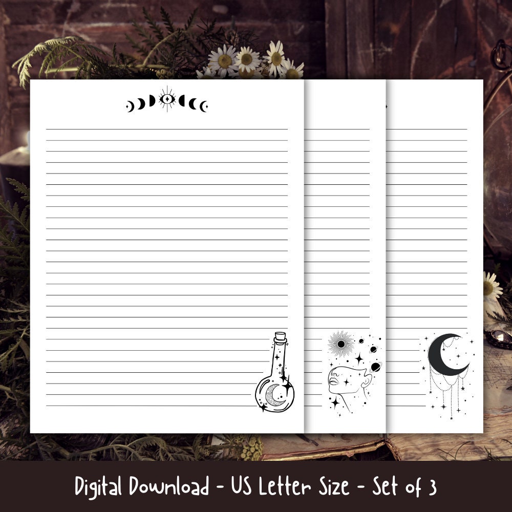 Printable Witchy Lined Writing Paper, Magic Journal Sheet, Notebook ...