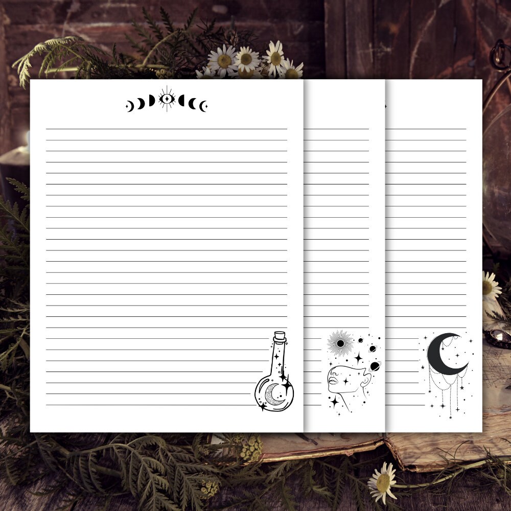 Printable Witchy Lined Writing Paper, Magic Journal Sheet, Notebook ...