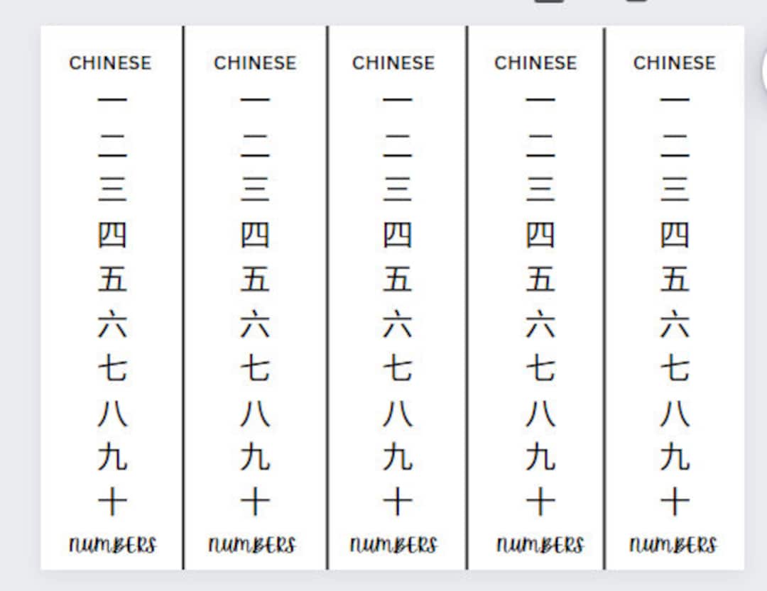 Printable Chinese Numbers Bookmarks - Teaching Tool - Etsy