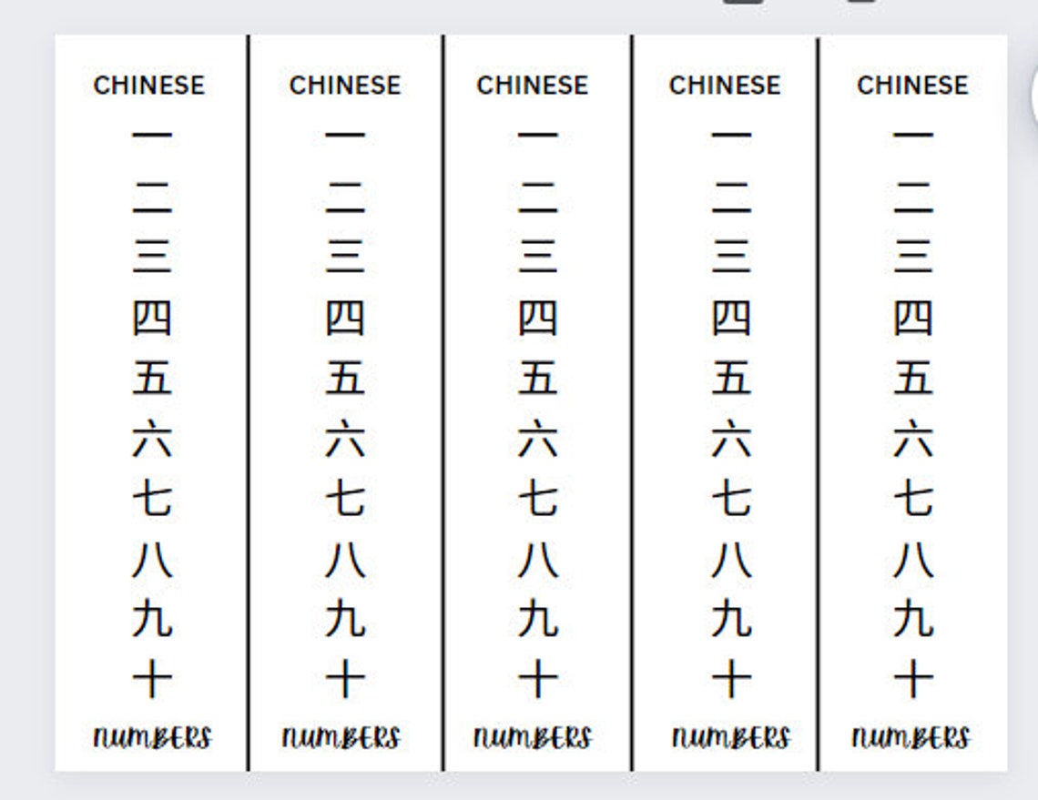 Printable Chinese Numbers Bookmarks - Teaching Tool - Etsy
