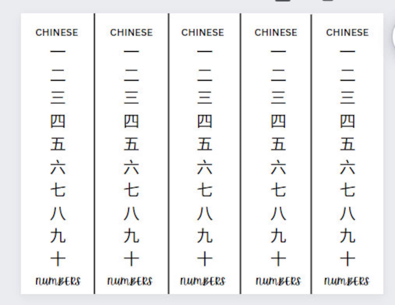 Printable Chinese Numbers Bookmarks - Teaching Tool - Etsy