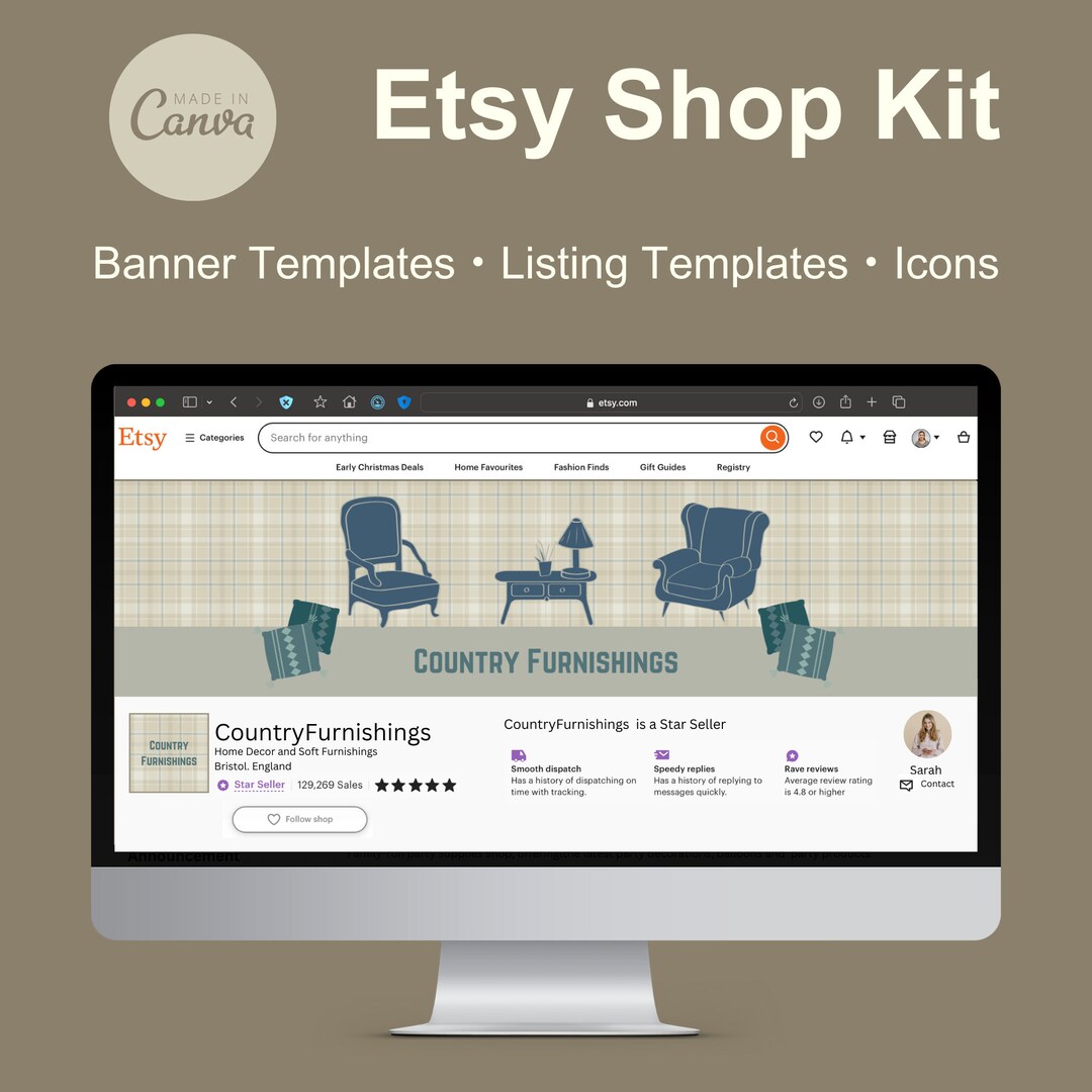 ETSY SHOP KIT Etsy Banner Template Green, Blue, Brown Shop Bundle Canva ...