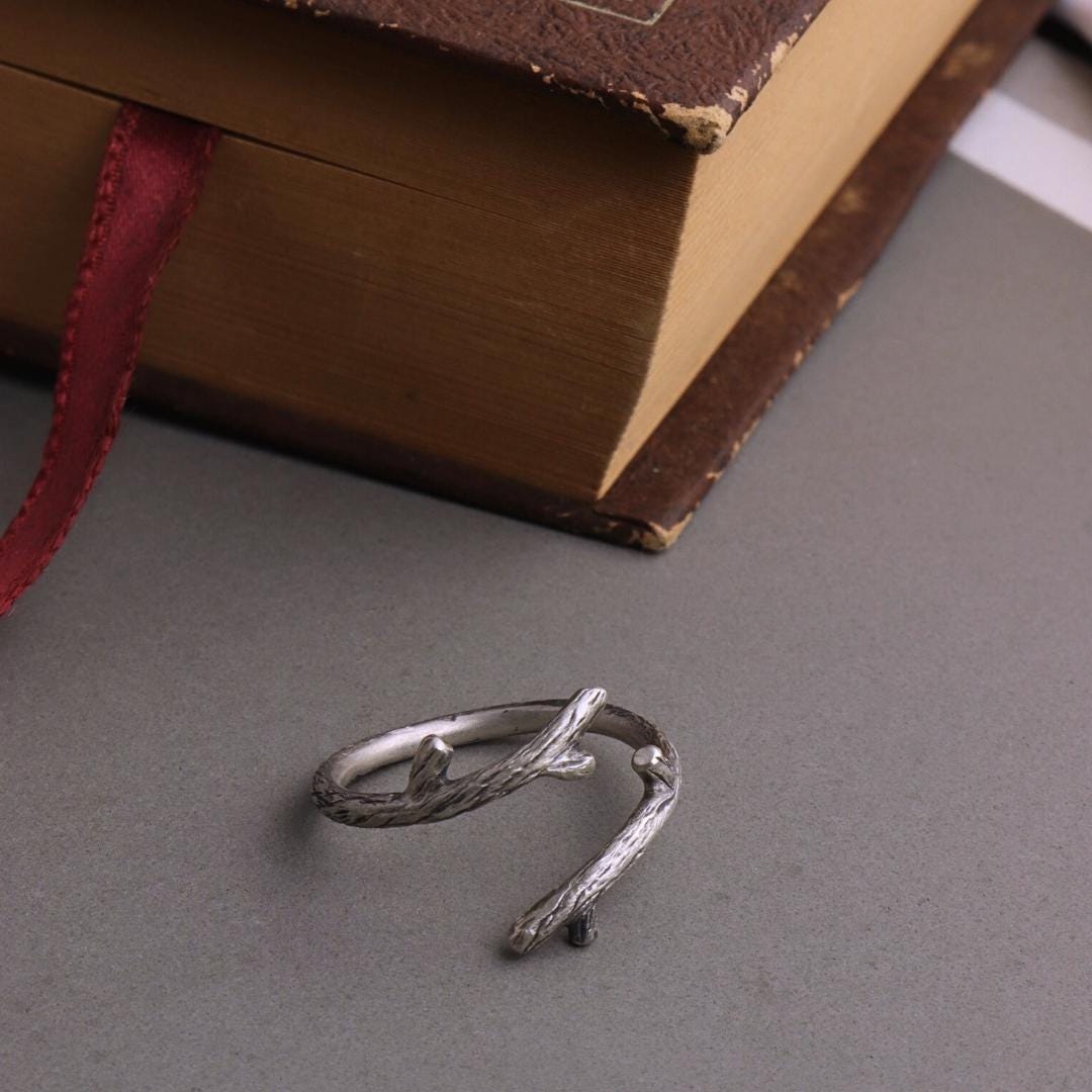 Bramble - Silver Tree Bark Texture Ring, Adjustable Sterling Silver ...