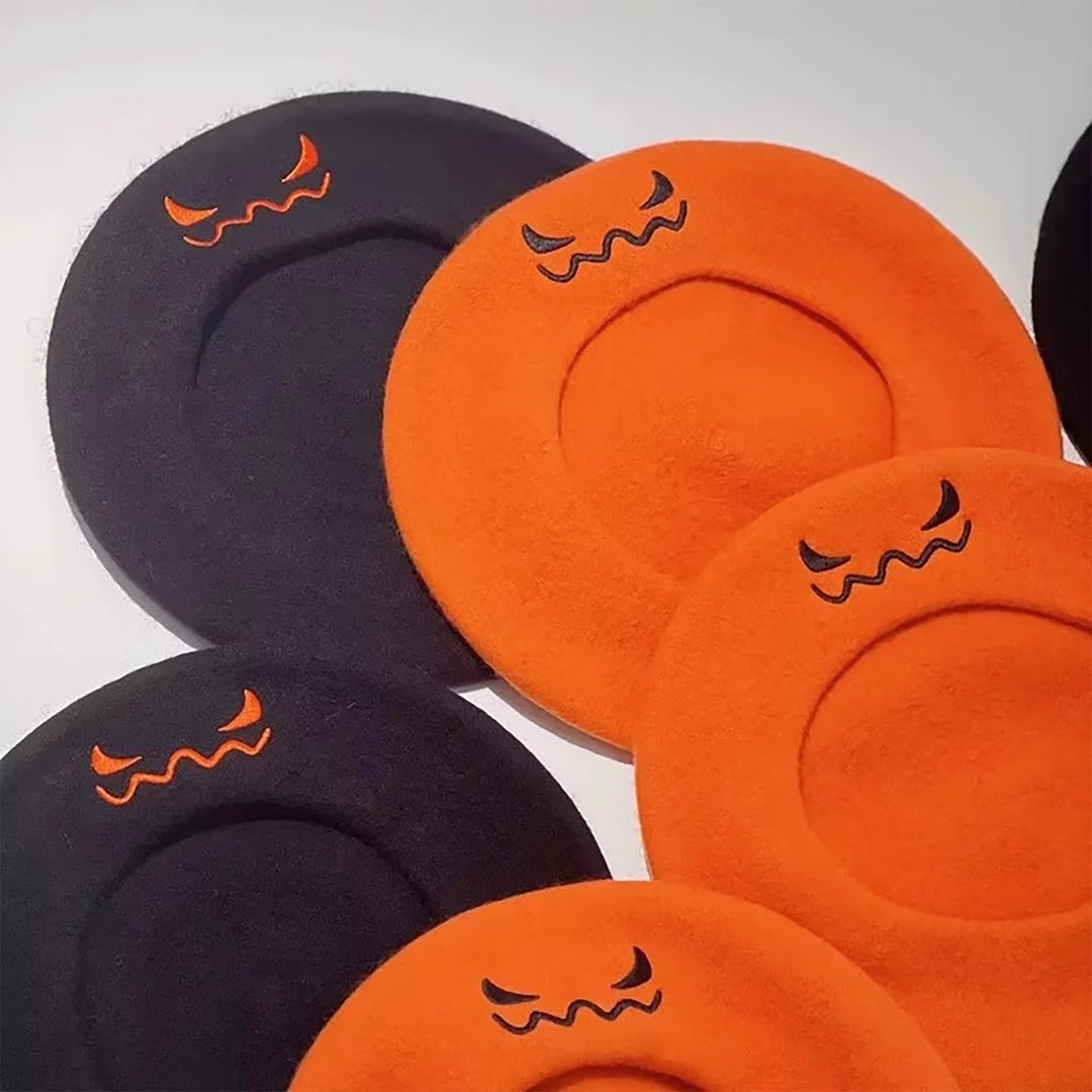 Wool Beret Halloween Hat, Devil Hat, Jack O Lantern Hat, Pumpkin Beret ...