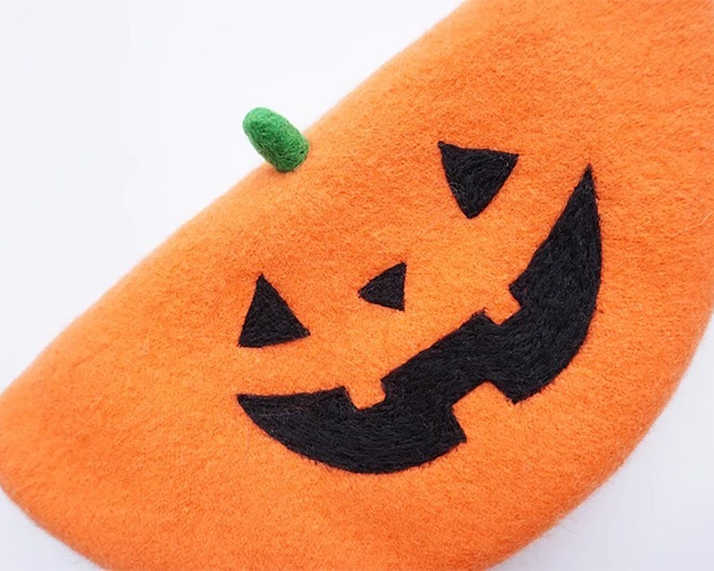 Handmade Halloween Pumpkin Hat, Jack O Lantern Hat, Pumpkin Beret Hat ...
